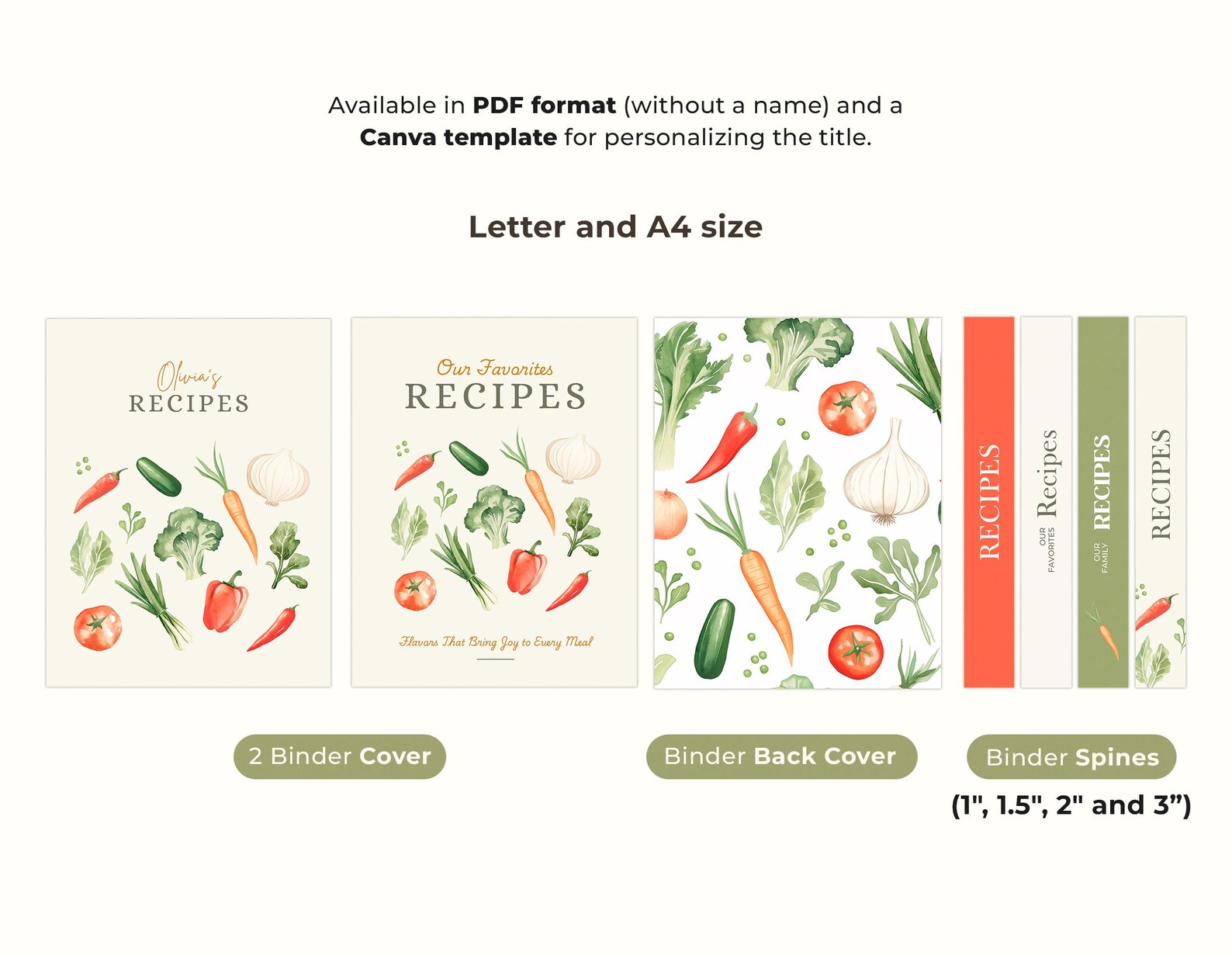 Watercolor Vegetables Recipe Binder Cover: Custom Recipe Book, Canva ...