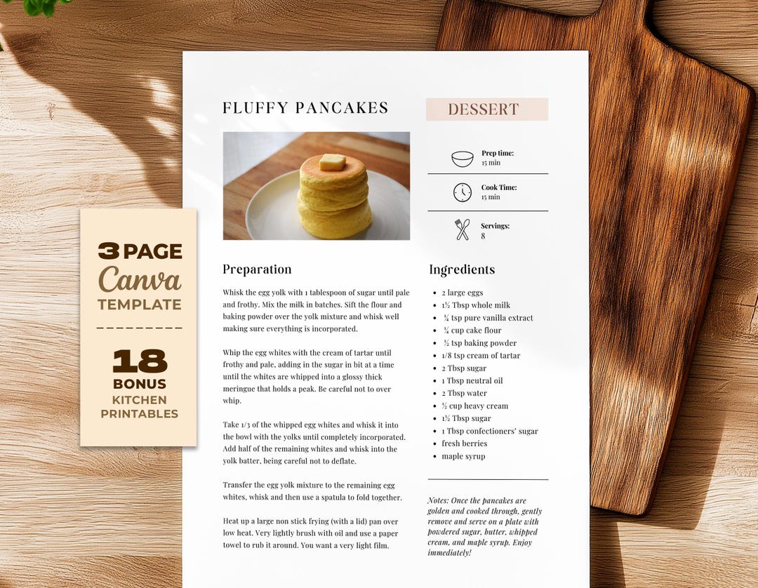 Canva Recipe Editable Minimalist Template | Printable Recipe, Editable ...