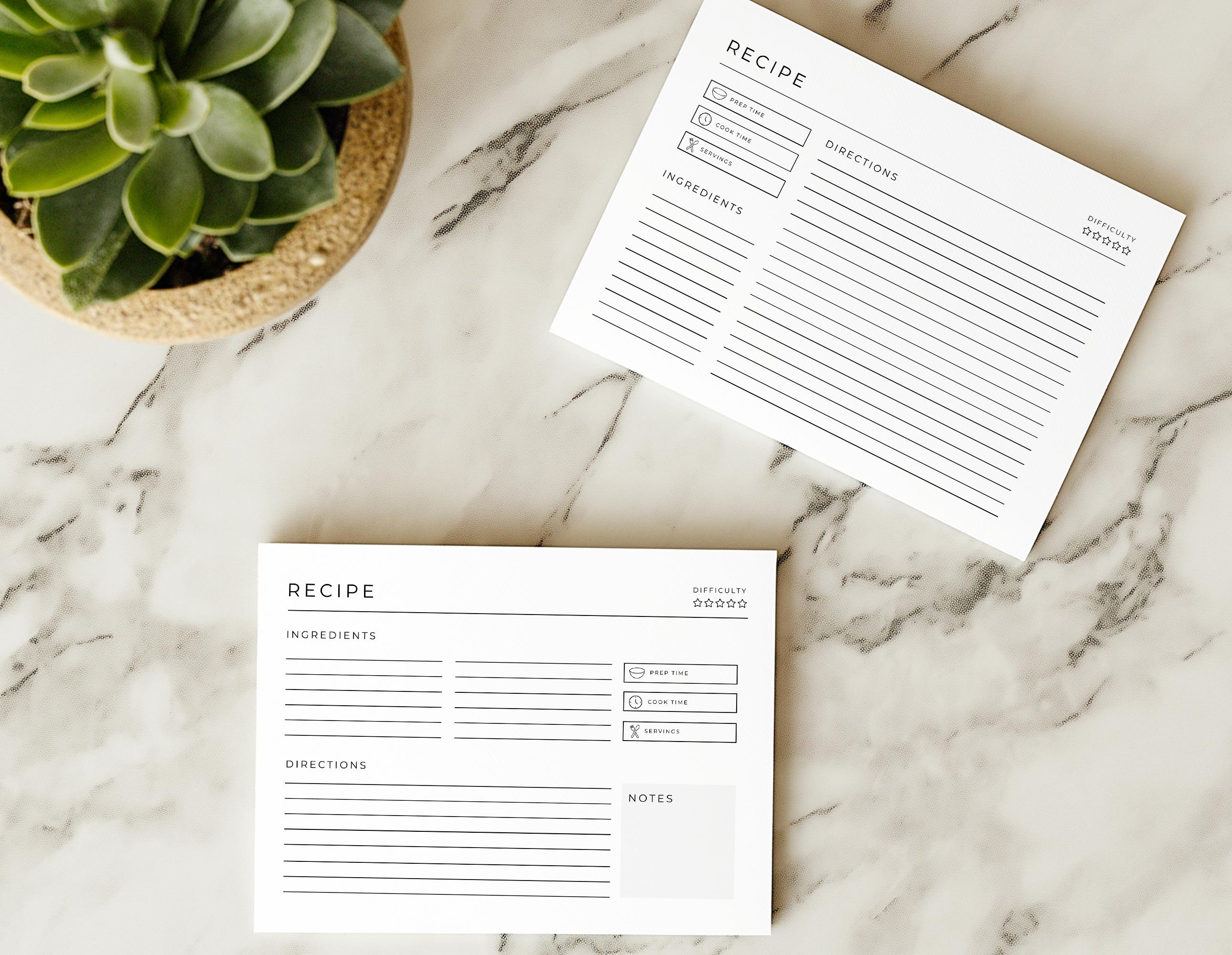 Printable Minimalist Blank Recipe Card Template | Simple Recipe Card ...