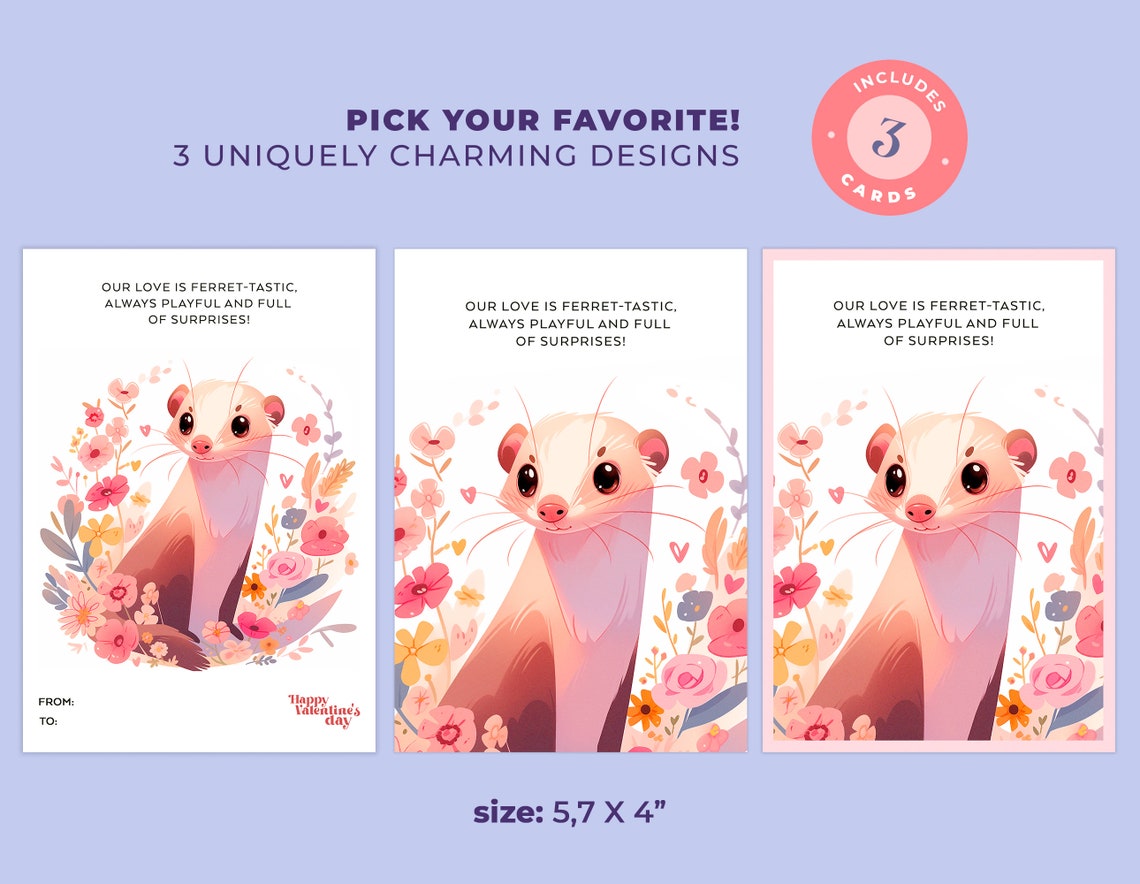 A Ferret-tastic Day Printable Card, Ferret Collection For, Valentine's ...