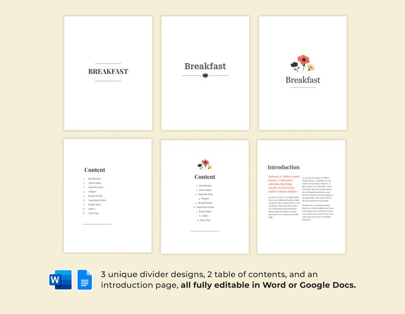 Minimalist Cookbook Template Editable With Microsoft Word and Google ...