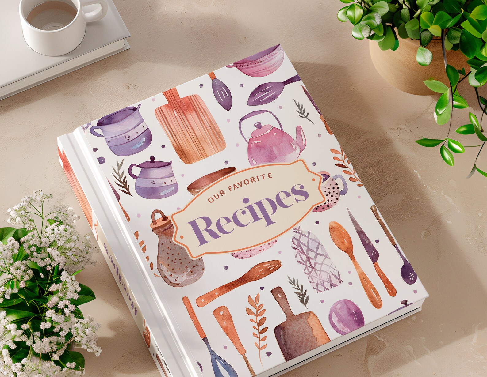 Recipe Binder Cover Purple Kitchen Utensils Kit, Recipe Book Cover ...