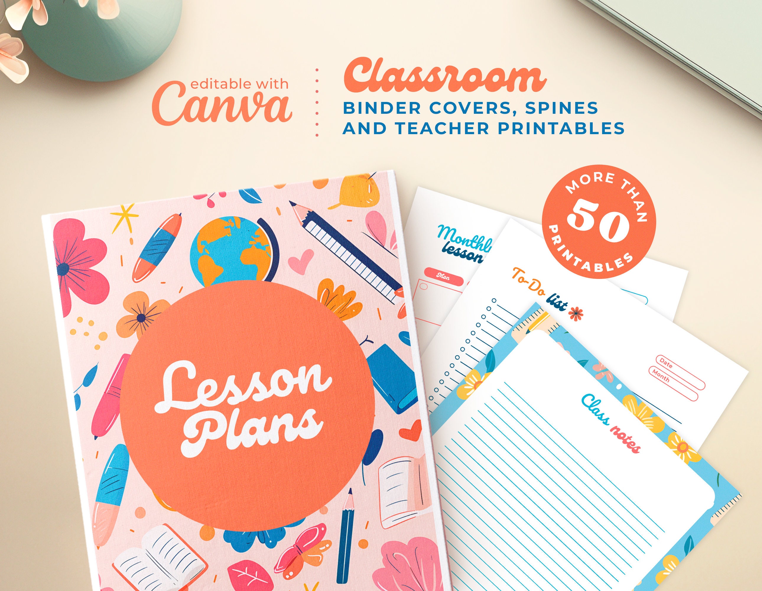 Classroom Binder Covers and Spines, Editable Groovy Retro Teacher ...