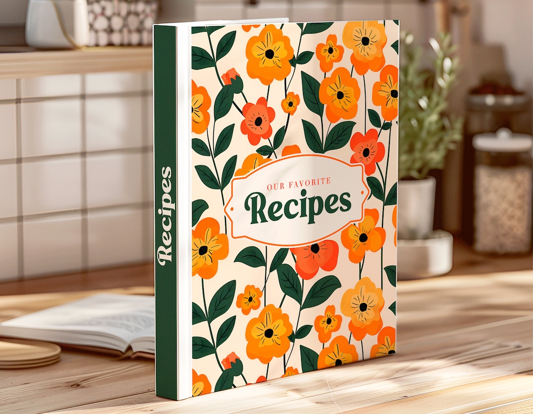 Recipe Binder Cover + Bonus Recipe Template - Pink Flowers Binder Kit ...