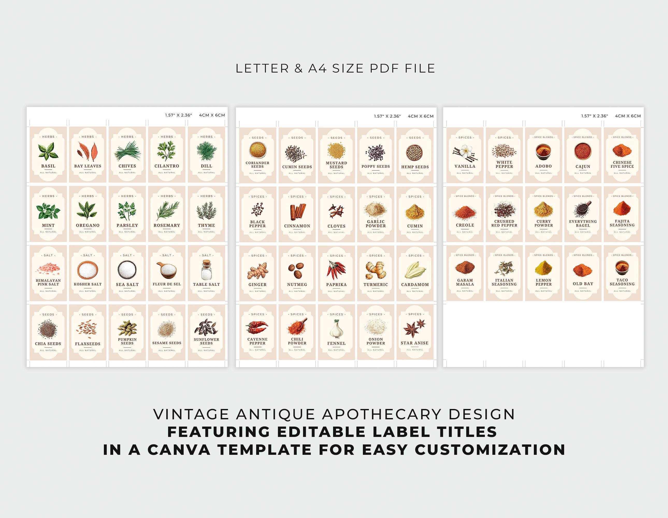 Customizable Antique Spice Labels: Vintage Apothecary Design, Canva ...