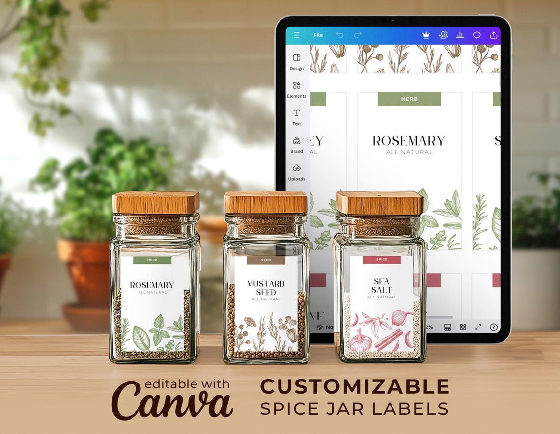 Editable Vintage Spice Jar Labels With Canva | Customizable Pantry ...