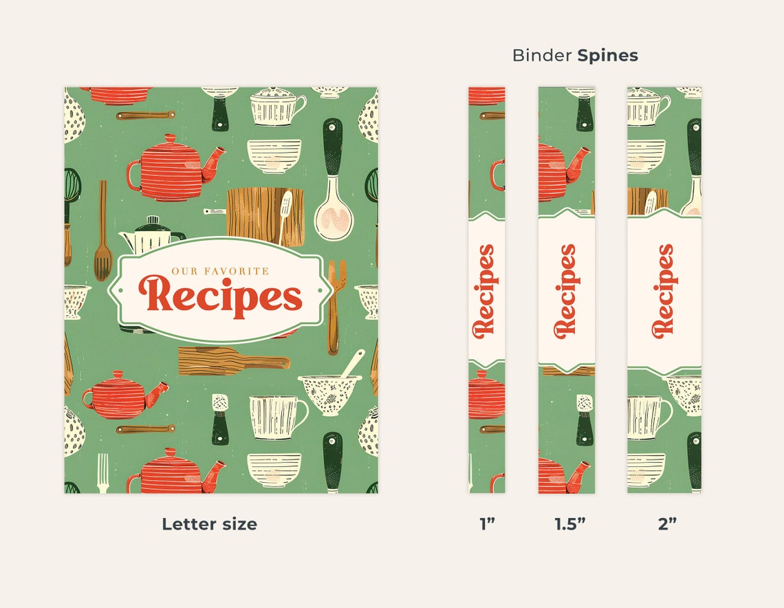 Recipe Binder Cover + Bonus Recipe Template - Green Kitchen Utensils ...