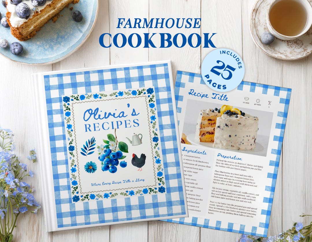Blue Farmhouse Recipe Book Binder, Vintage Personalized Family Cookbook ...
