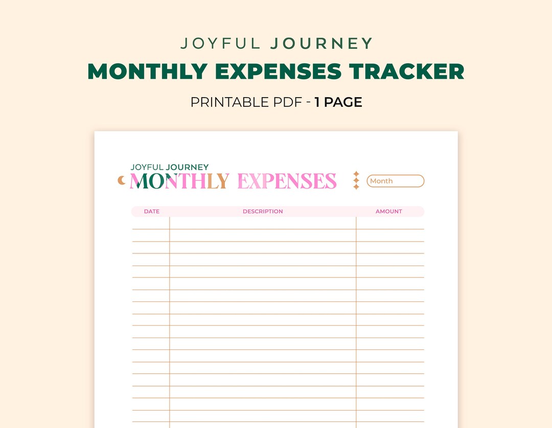 Monthly Expenses Tracker Joyful Journey Spending Log, Purchase Recorder ...