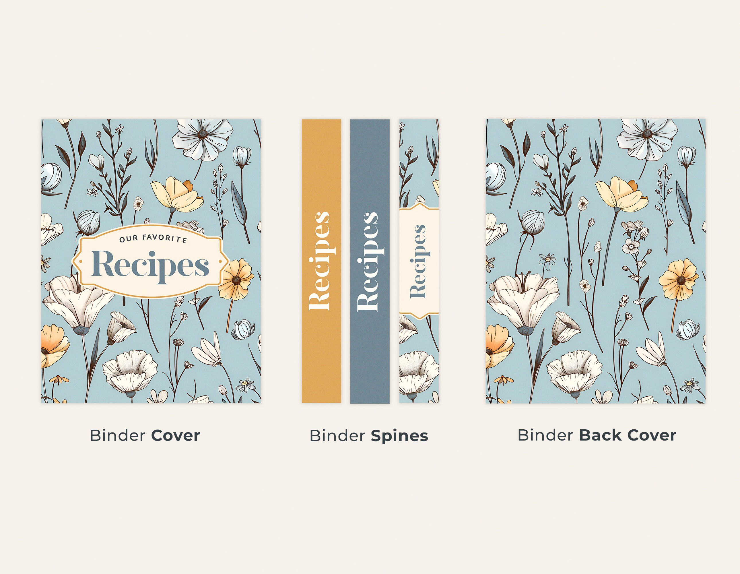 Recipe Binder Cover | Minimalist Elegant Floral Kit, Recipe Book Cover ...