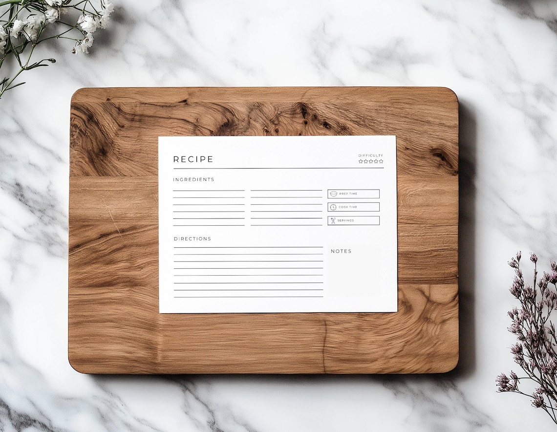 Printable Blank Recipe Card: Minimalist Design 5x7 PDF (digital ...