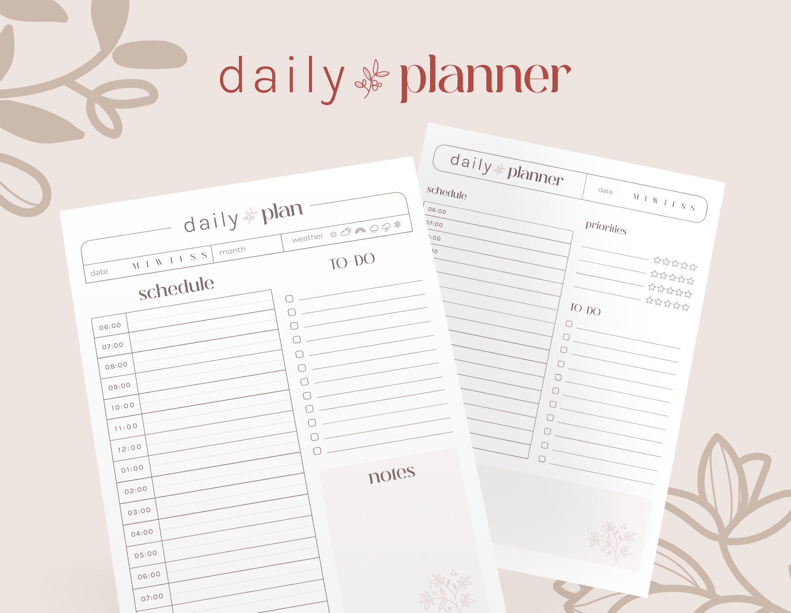 Natural Aesthetic Daily Planner With Schedule, Date and Weather, Notes ...