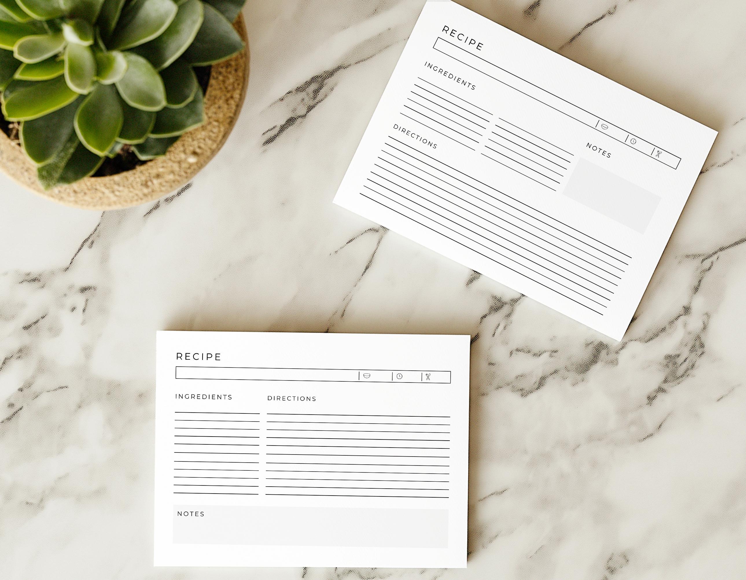Printable Minimalist Blank Recipe Card Template | Simple Recipe Card ...