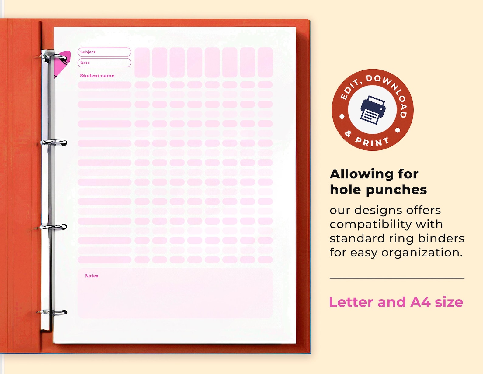 Pink Retro Teacher Gradebook & Attendance Tracker Printable PDF ...
