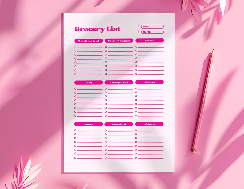 Grocery List the Pink Adventure Grocery Planner, Food Shopping List ...