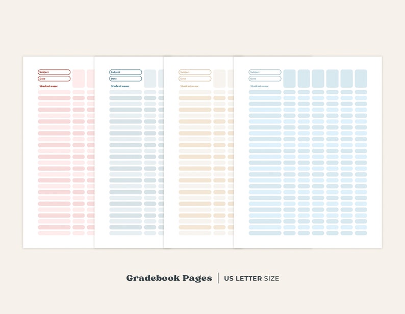 Gradebook Pages Minimal, for All Subjects, Classes, Grading Periods ...