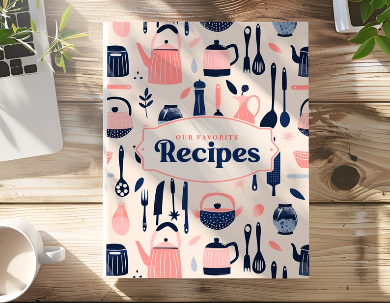 Recipe Binder Cover + Bonus Recipe Template - Pink Kitchen Utensils ...