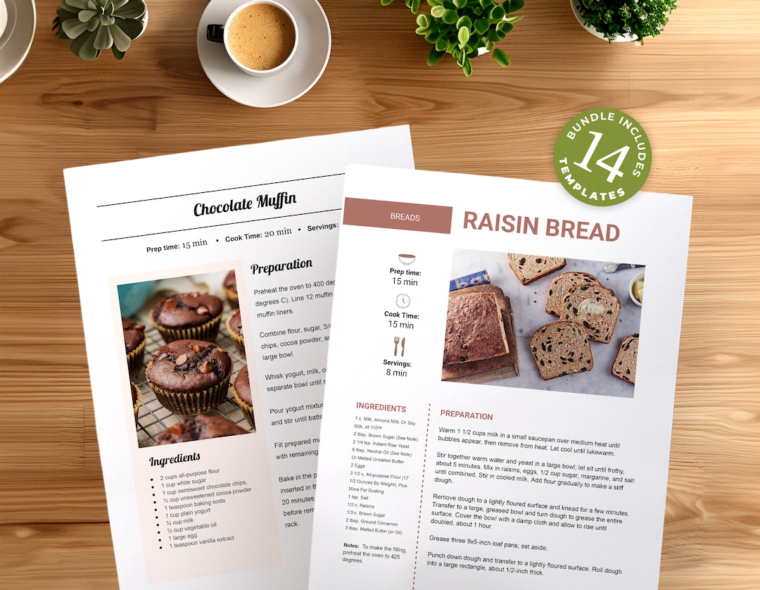 Editable Recipe Template Bundle Set | 14 MS Word and Google Docs Recipe ...
