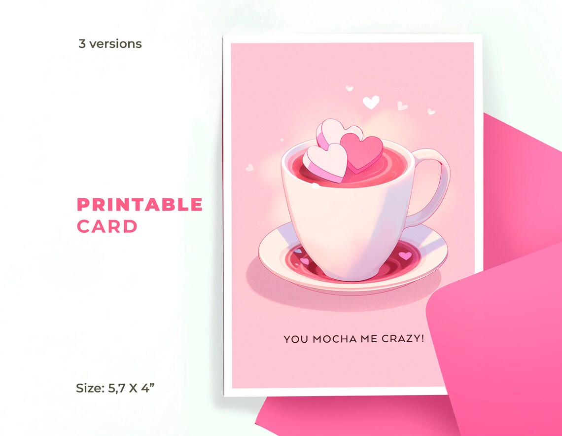Love Coffee Cup Printable Card Collection For, Valentine's Day ...