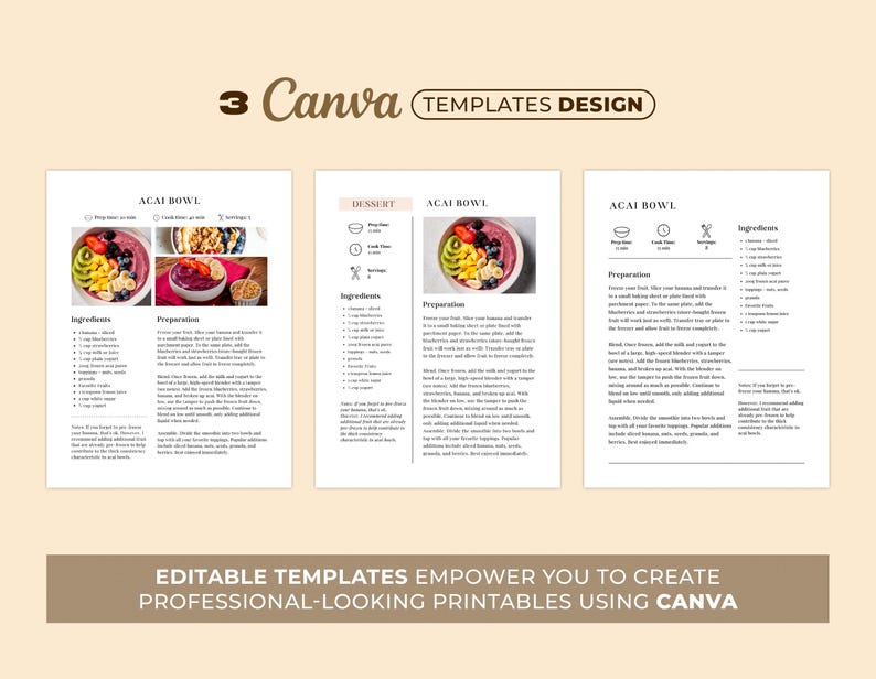 Editable Minimalist Recipe Template: Canva Design Letter and A4 ...