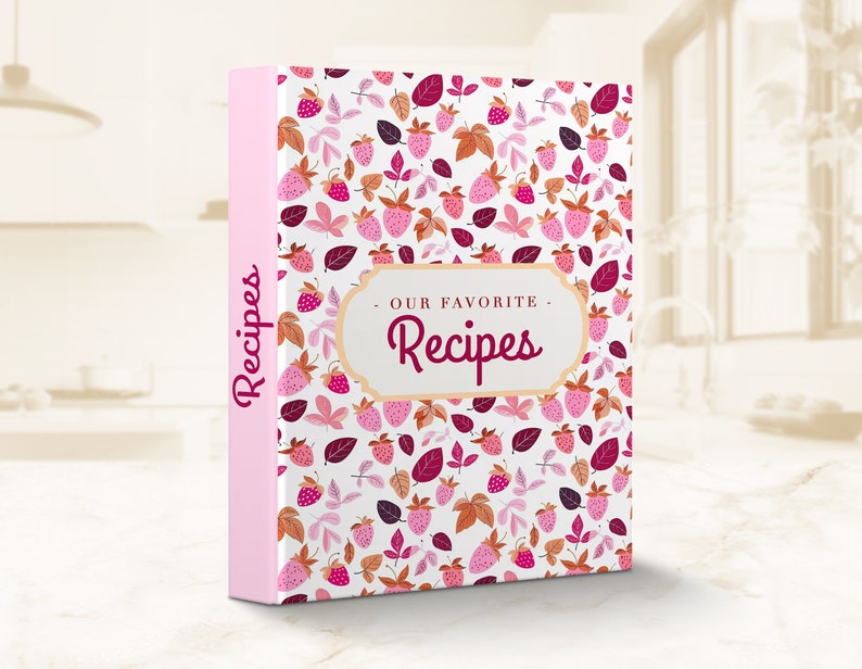 Recipe Binder Cover + Bonus Recipe Template - Pink Strawberry Design ...