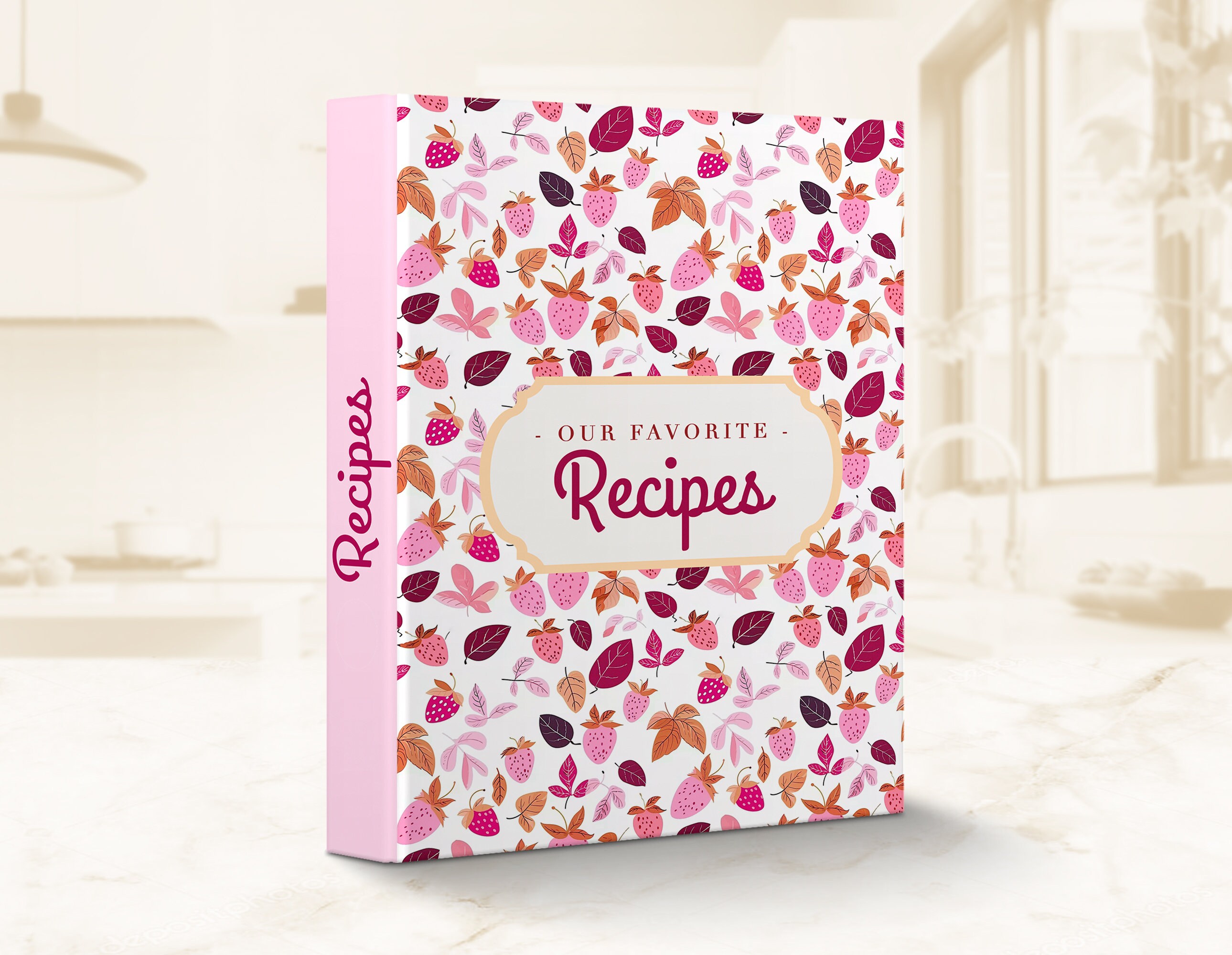 Recipe Binder Cover + Bonus Recipe Template - Pink Strawberry Design ...