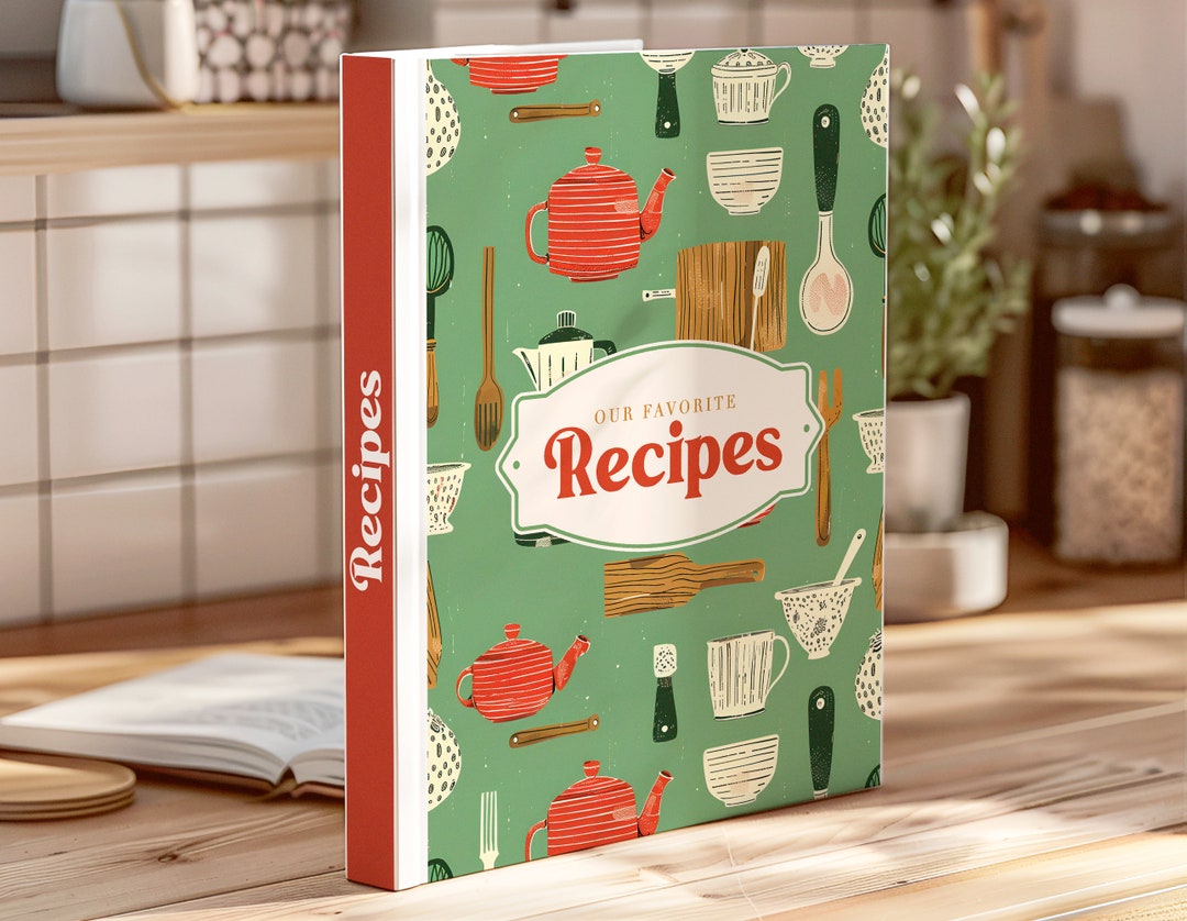 Recipe Binder Cover + Bonus Recipe Template - Green Kitchen Utensils ...