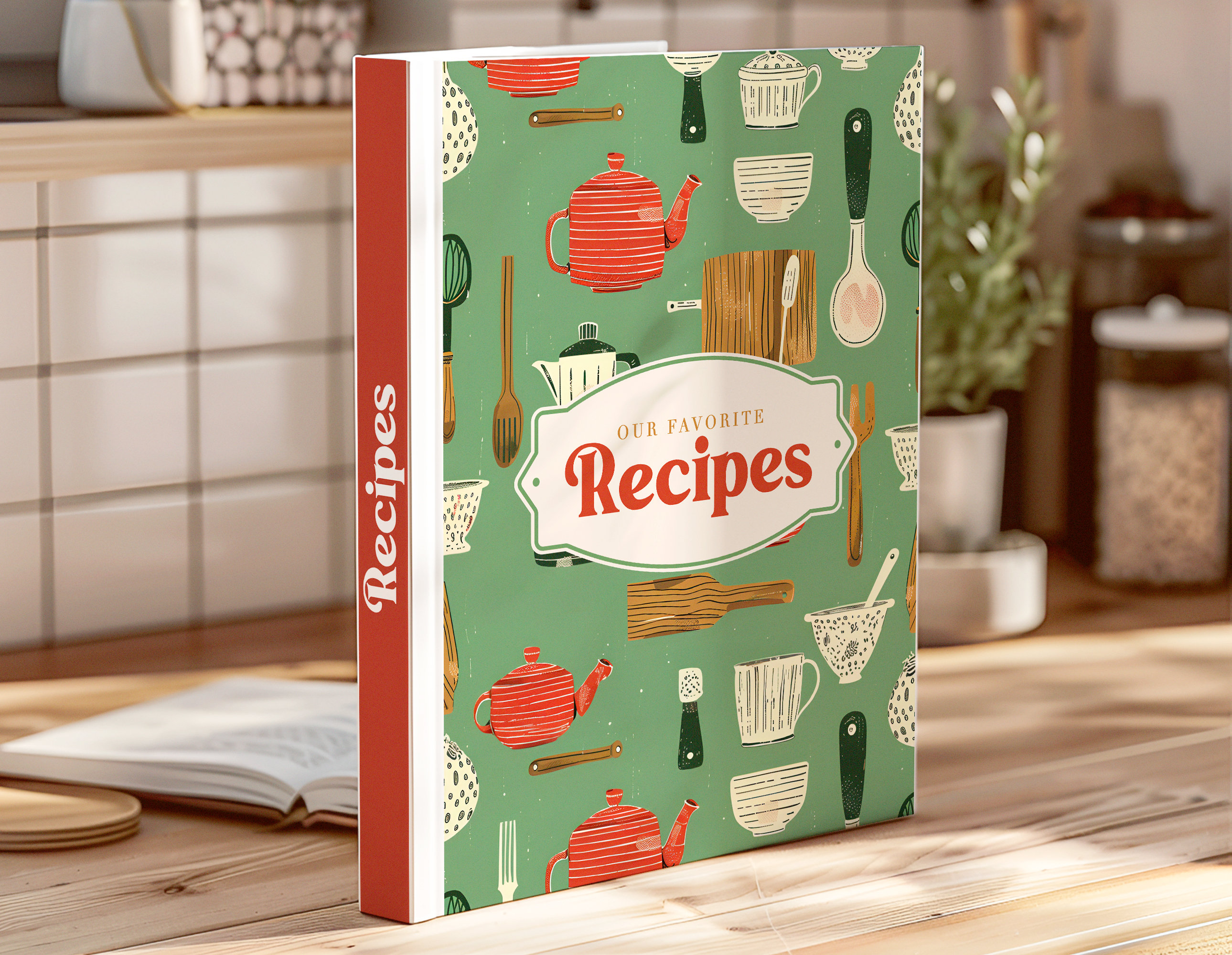 Recipe Binder Cover + Bonus Recipe Template - Green Kitchen Utensils ...