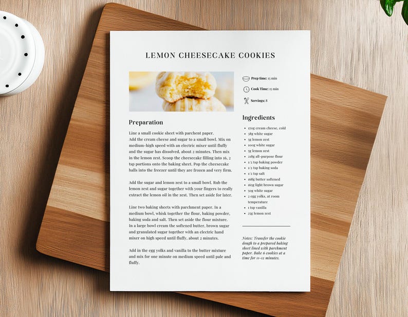 Editable Minimalist Recipe Template: Canva Design Letter and A4 ...