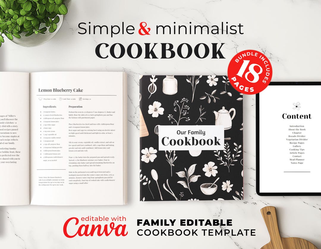 Canva Editable Minimalist Cookbook Template, Recipe Book Template ...