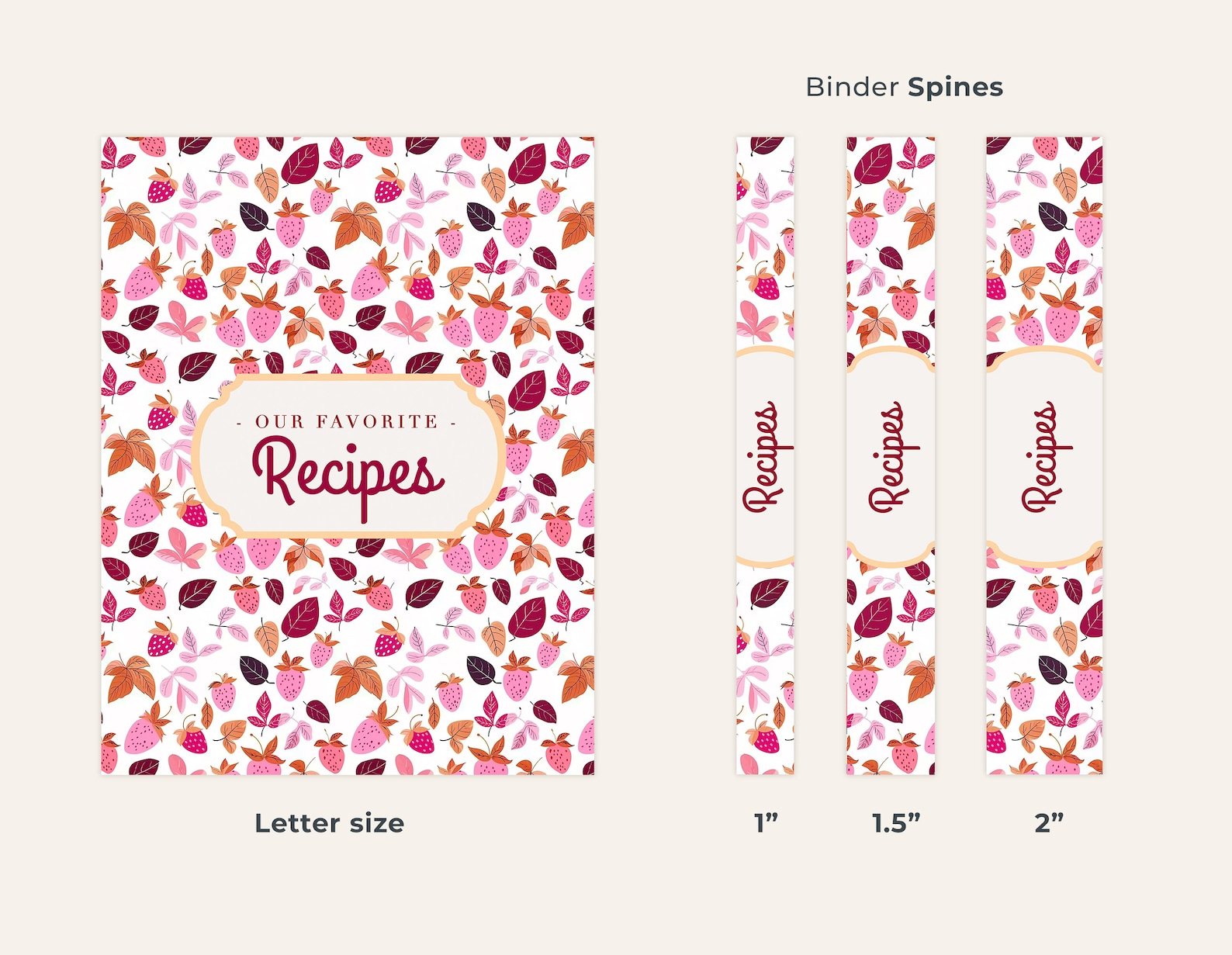 Recipe Binder Cover Bonus Recipe Template Pink Strawberry Design Binder ...