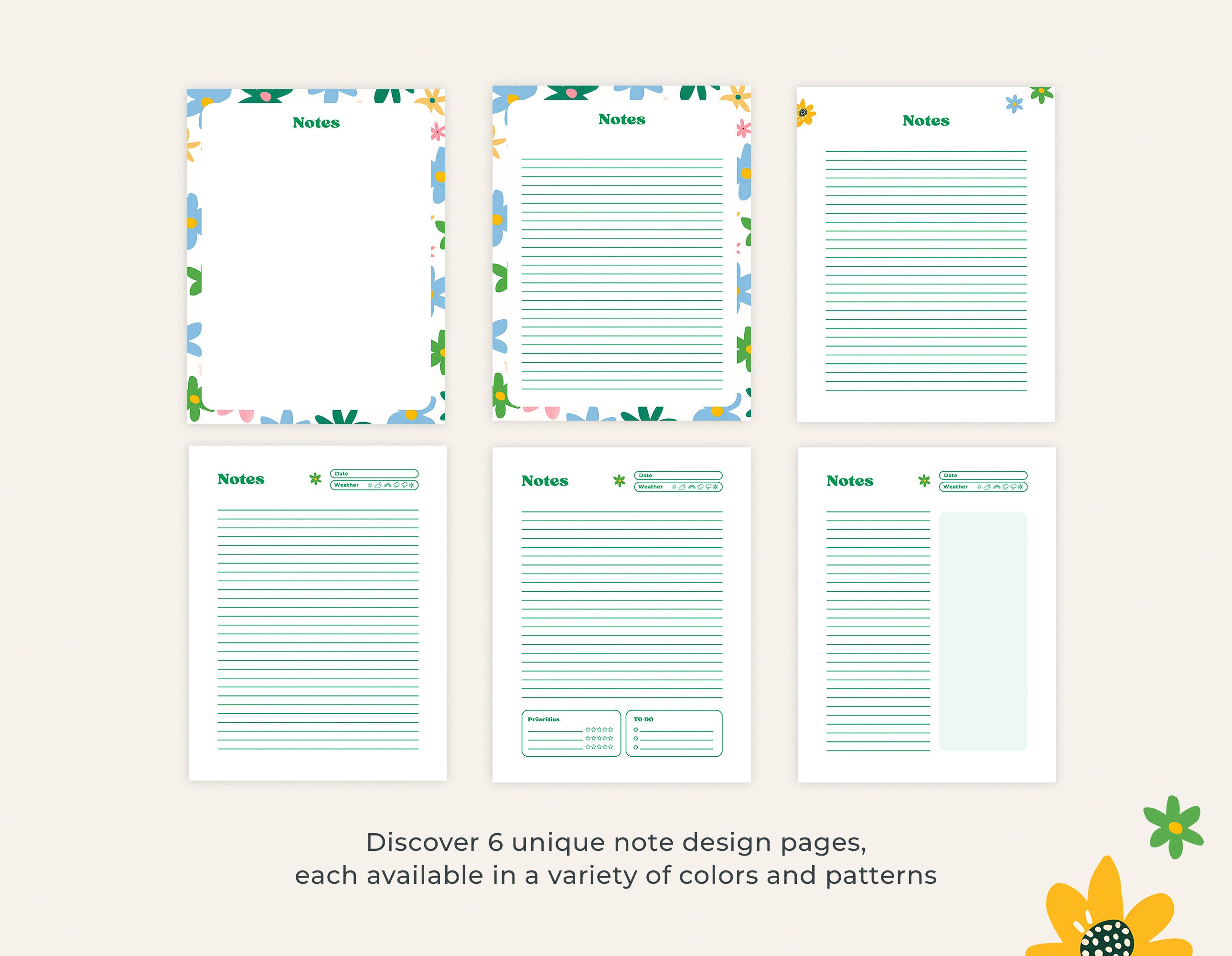 Printable Groovy Retro Notes Page, Notes Template, Note Taking, Writing ...