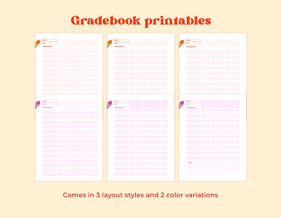 Pink Retro Teacher Gradebook & Attendance Tracker Printable PDF ...