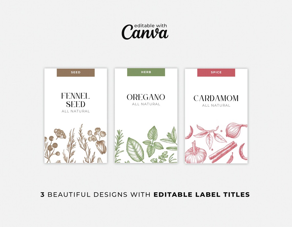 Editable Vintage Spice Jar Labels With Canva | Customizable Pantry ...