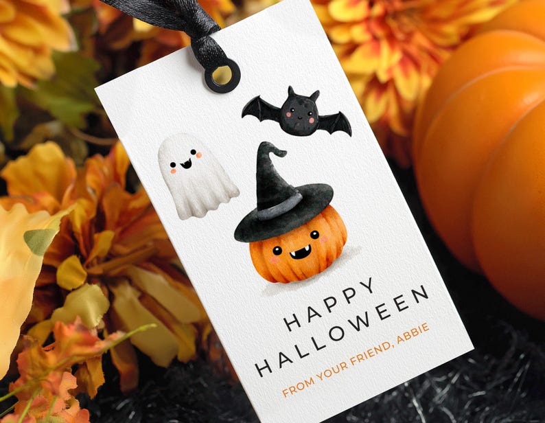 Minimalist Halloween Treat Tags: Gift Tag Editable Canva Template ...