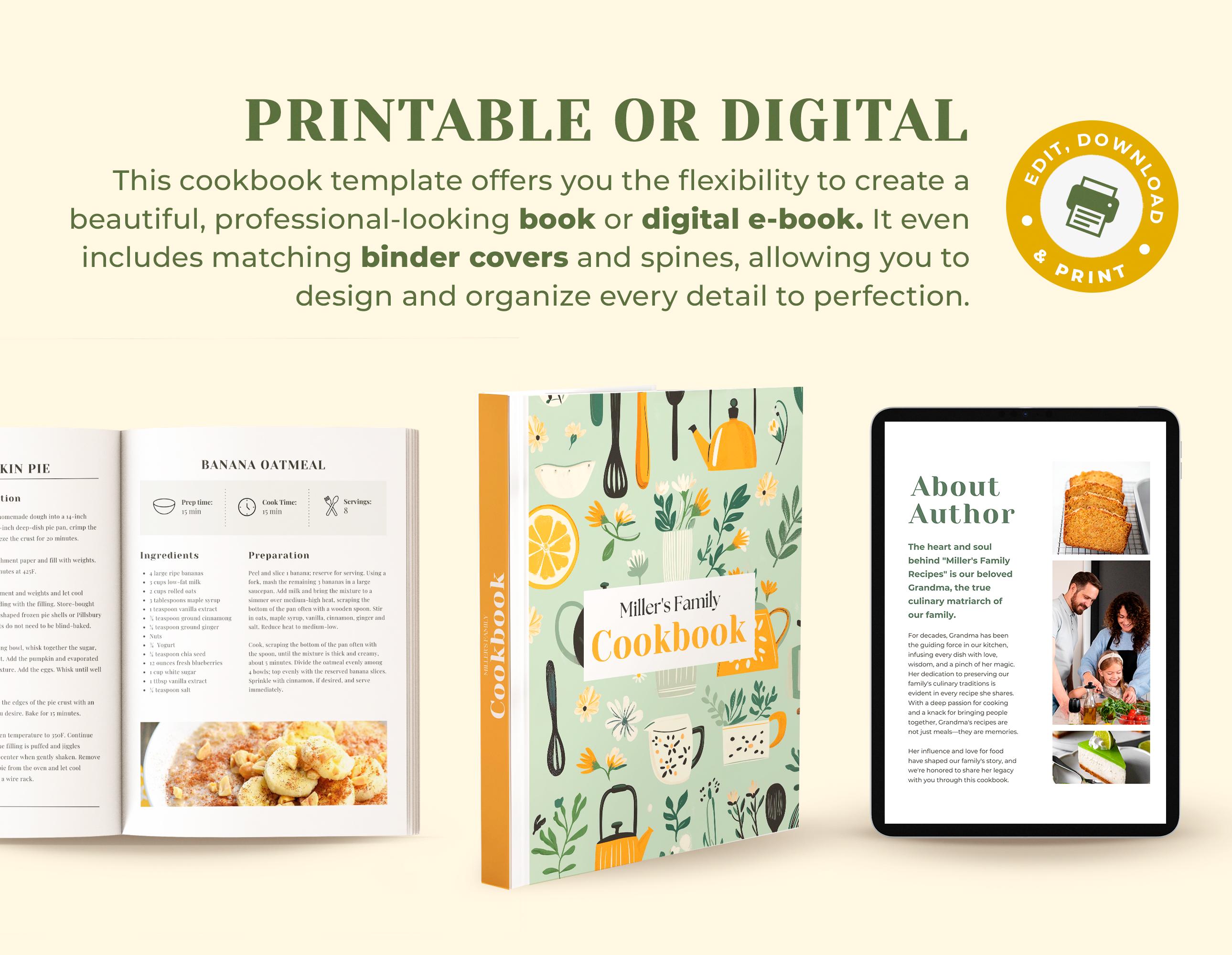 50 Page Family Cookbook Template Editable With Canva, Minimalist Recipe ...