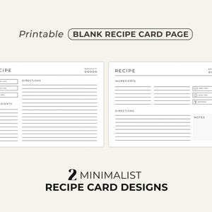 Printable Blank Recipe Card: Minimalist Design 5x7 PDF (digital ...