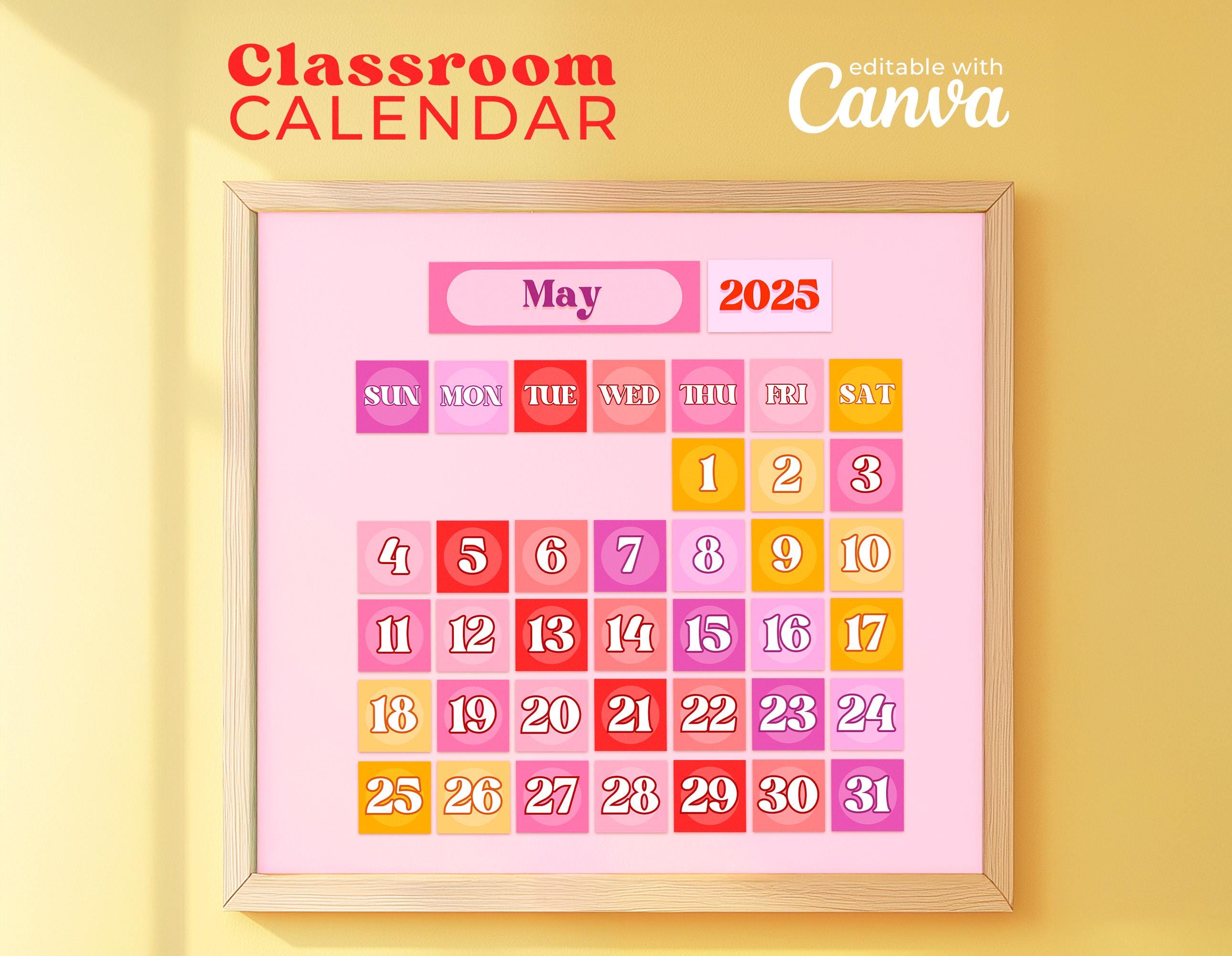 Pink Retro Classroom Calendar: Printable Teacher Organizer Canva ...