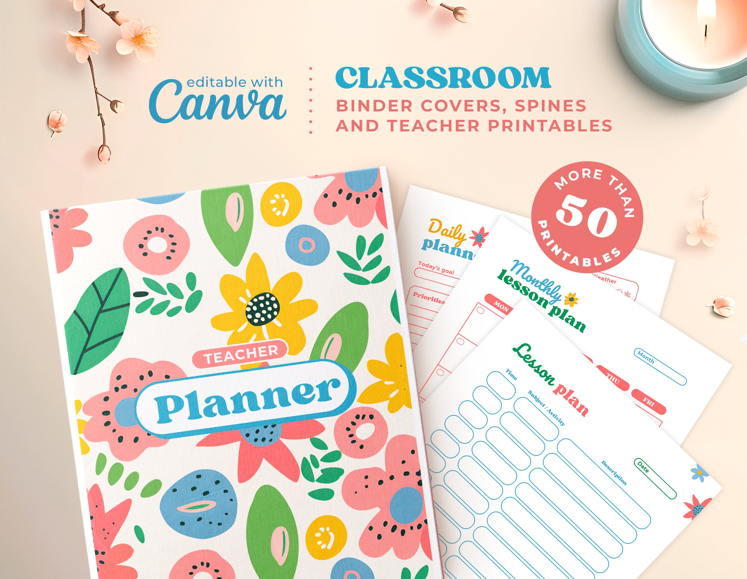 Classroom Binder Covers and Spines, Editable Groovy Retro Teacher ...