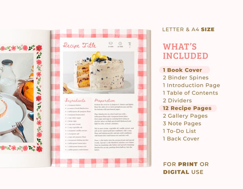 Pink Farmhouse Recipe Book Binder, Vintage Personalized Family Cookbook ...