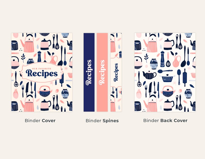 Recipe Binder Cover + Bonus Recipe Template - Pink Kitchen Utensils ...