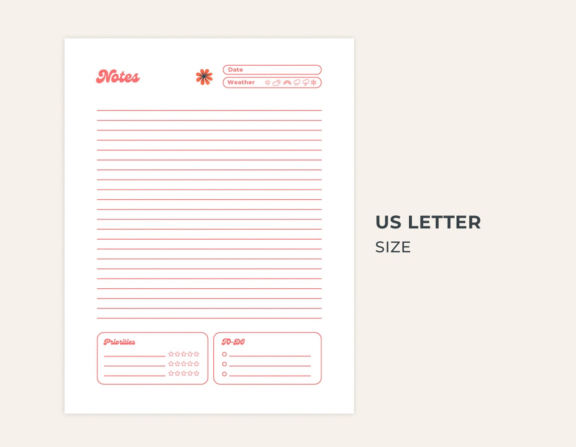 Printable Retro Notes Page: Groovy Note-taking Template Letter PDF ...