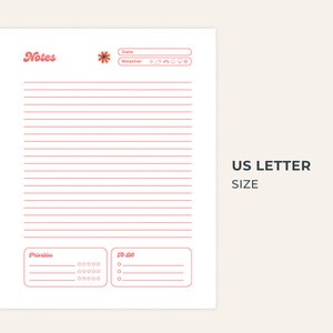 Printable Retro Notes Page: Groovy Note-taking Template Letter PDF ...