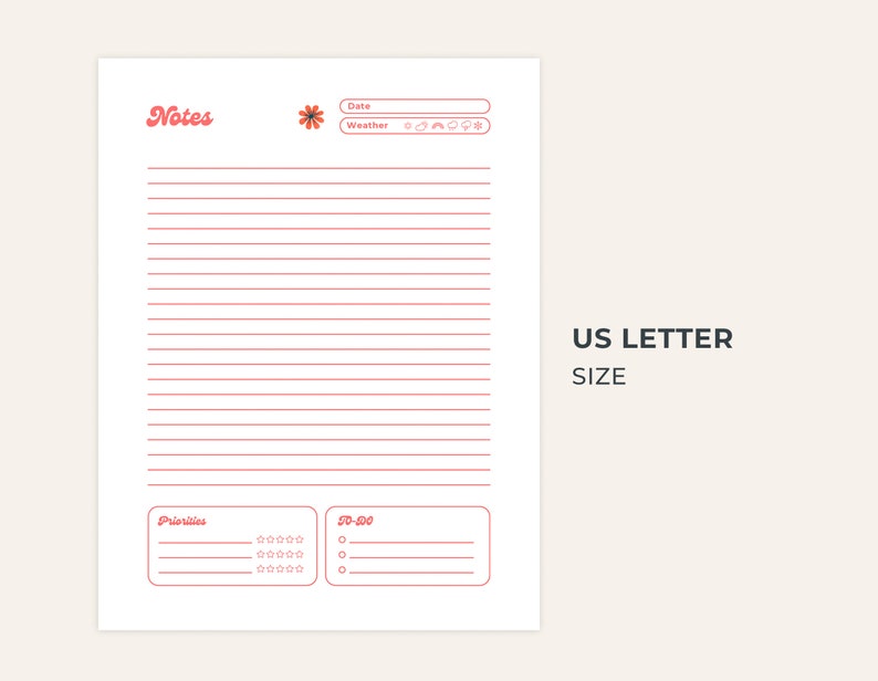 Printable Retro Notes Page: Groovy Note-taking Template Letter PDF ...