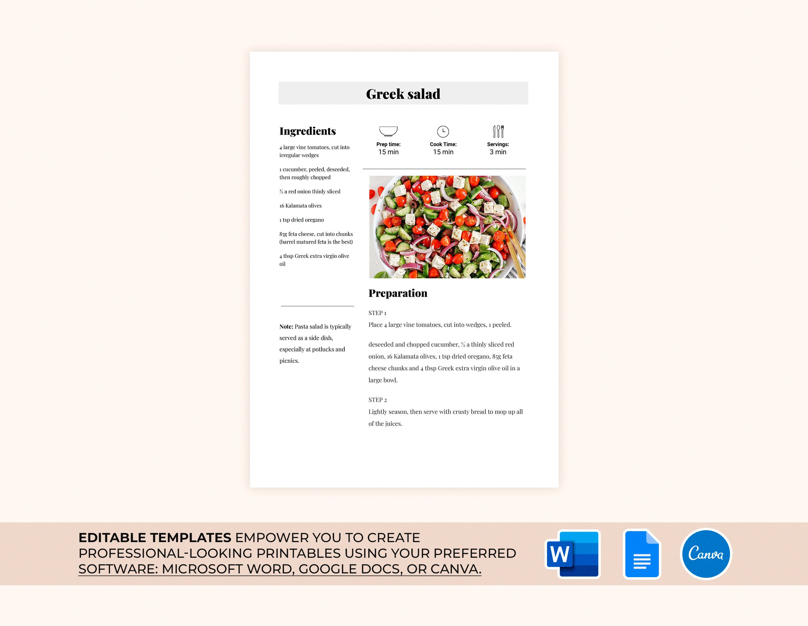 Editable Recipe With MS Word, Google Docs, and Canva Recipe Template ...