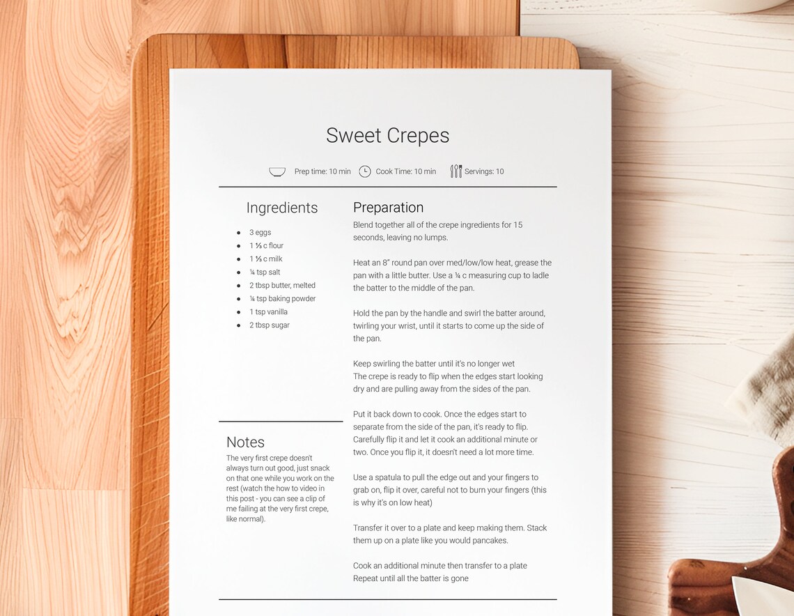 Minimalist Editable Recipe With MS Word & Google Docs Recipe Template ...