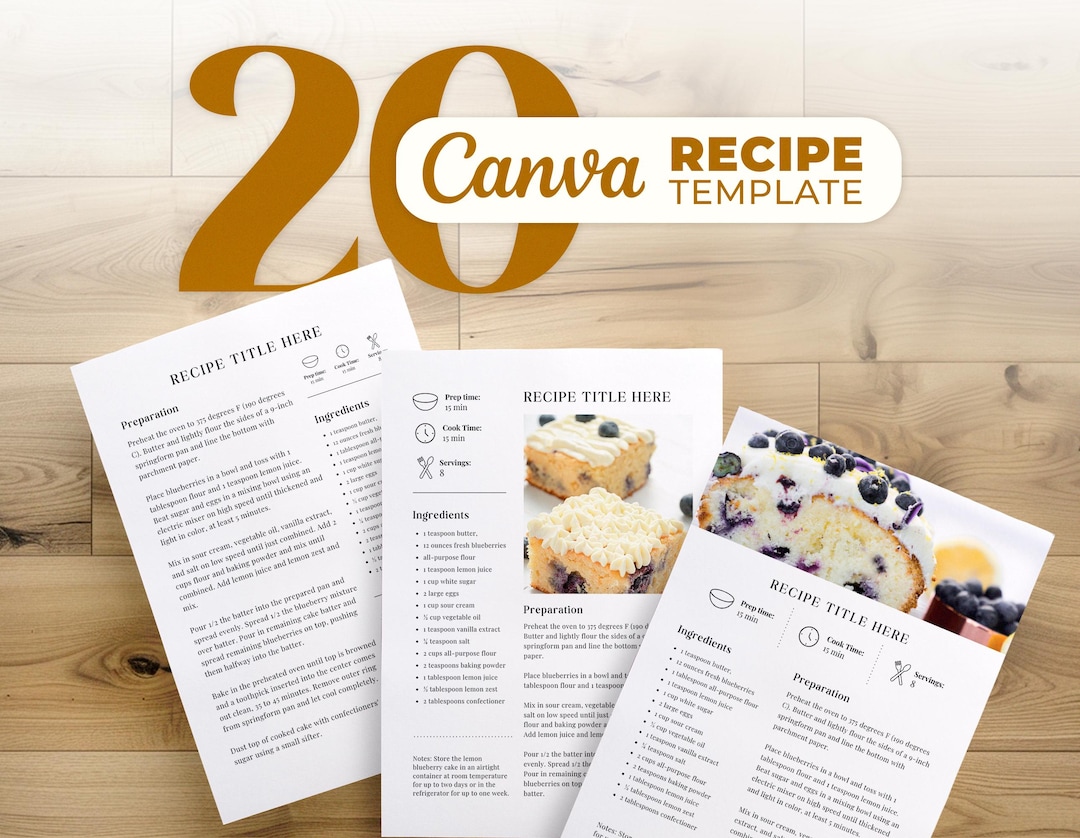 20 Recipe Template Bundle Editable With Canva | Personalized Recipe ...