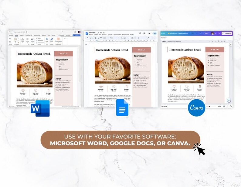 Editable Recipe With MS Word, Google Docs, and Canva Recipe Template ...