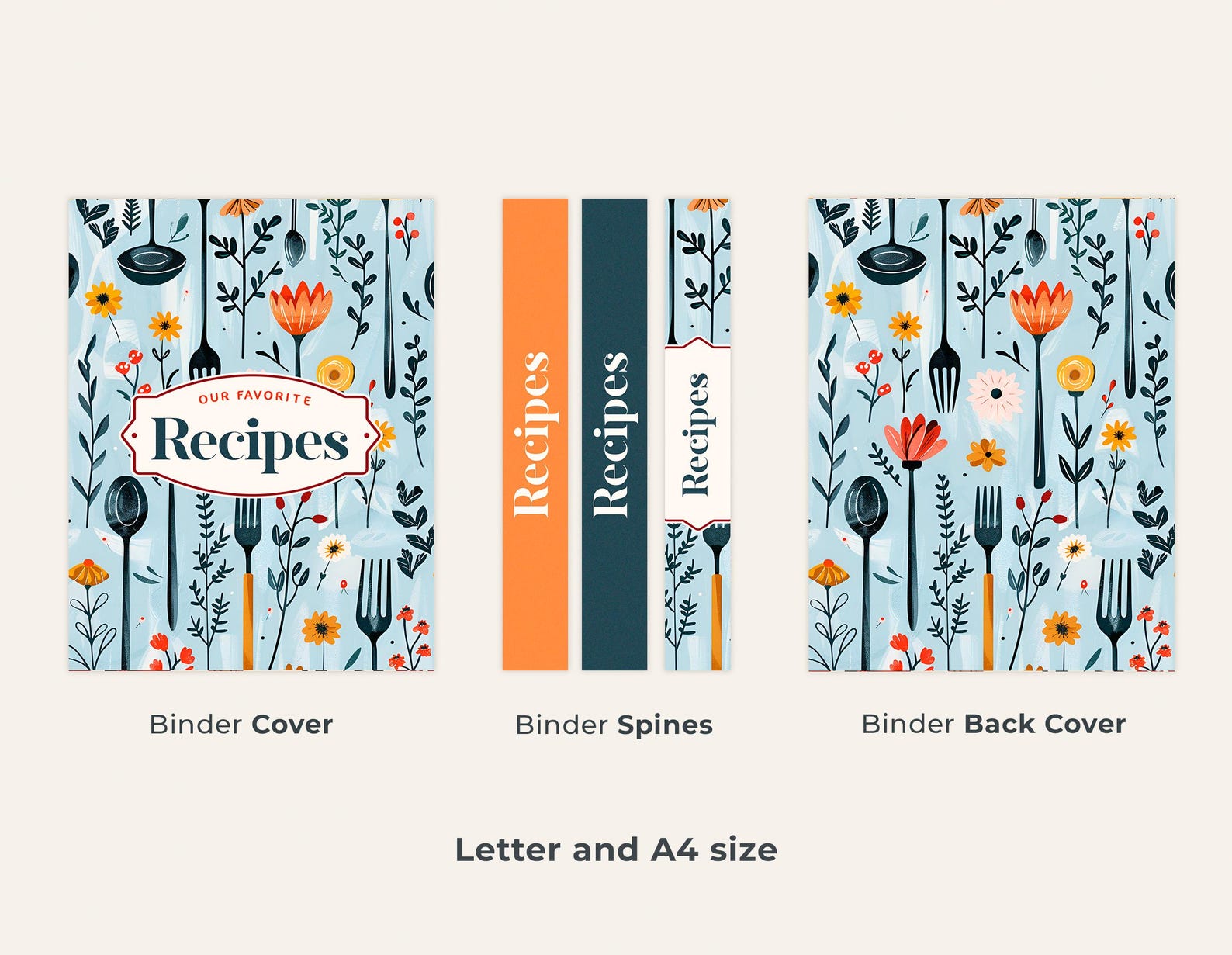 Recipe Binder Cover | Kitchen and Flowers Kit, Recipe Book Cover ...