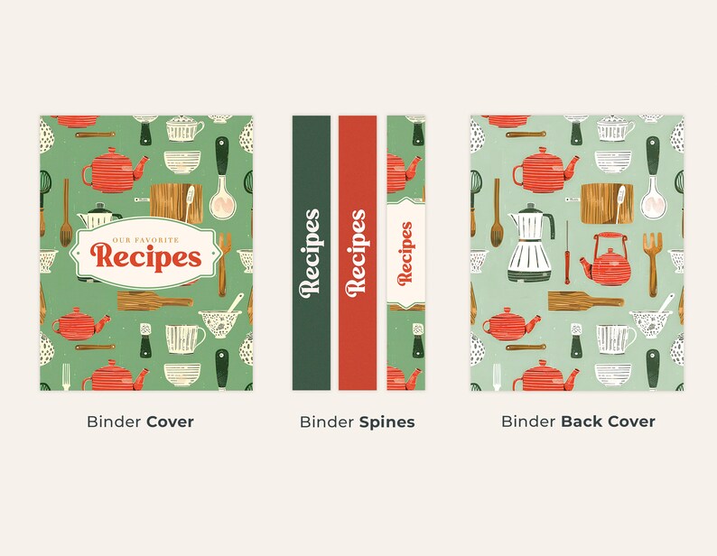 Recipe Binder Cover + Bonus Recipe Template - Green Kitchen Utensils ...